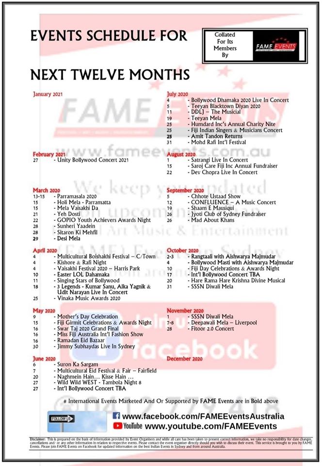 Events List for the Indian community in 2020 by Fame Events | The ...